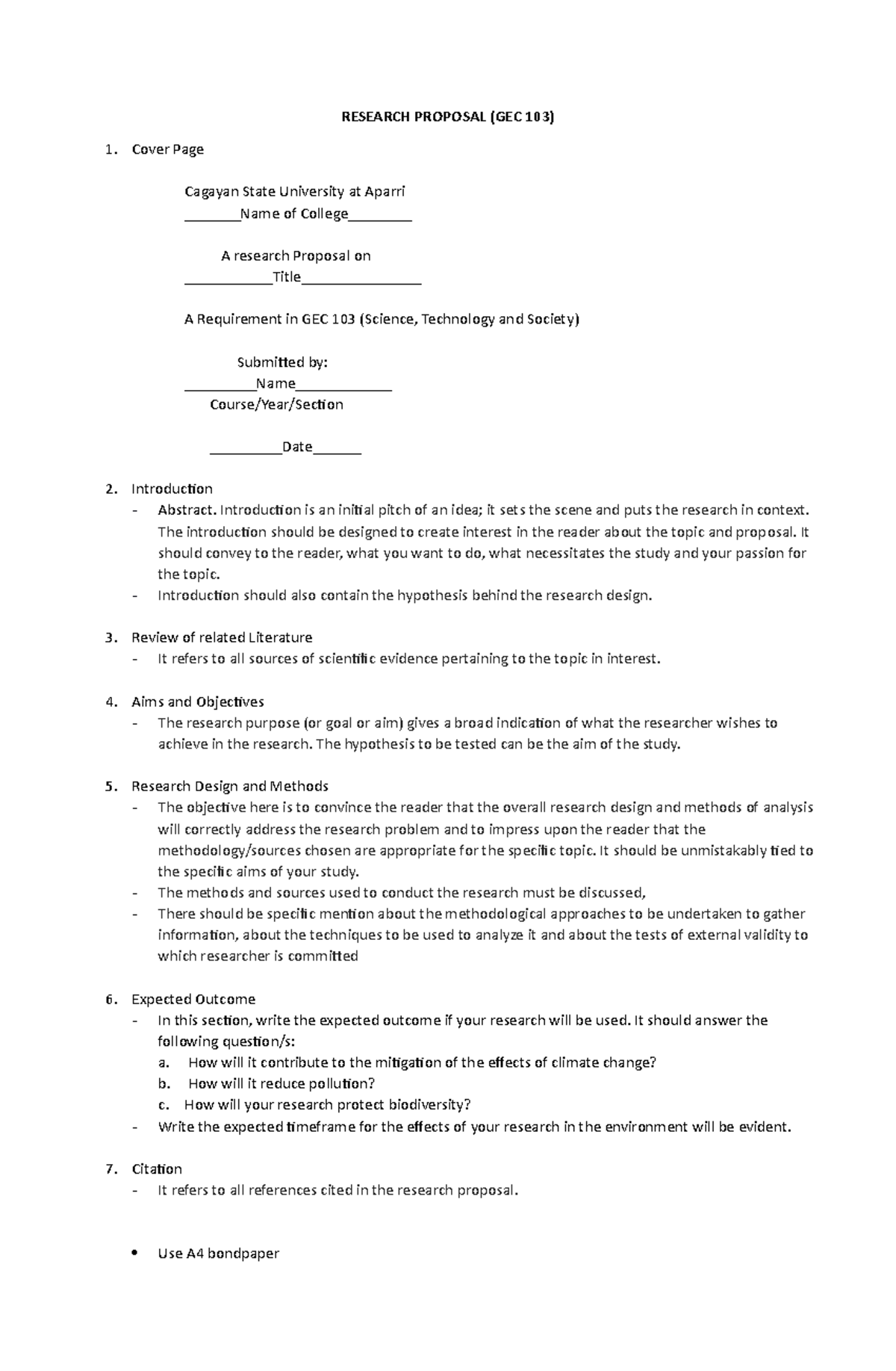 Research-Proposal-Format - RESEARCH PROPOSAL (GEC 103) Cover Page ...