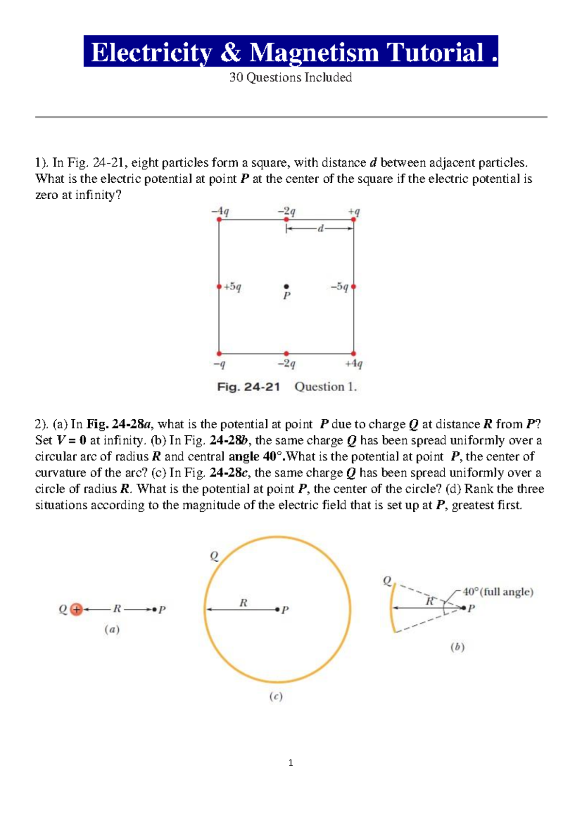 Electricity & Magnetism Tutorial - Electricity & Magnetism Tutorial. 30 ...