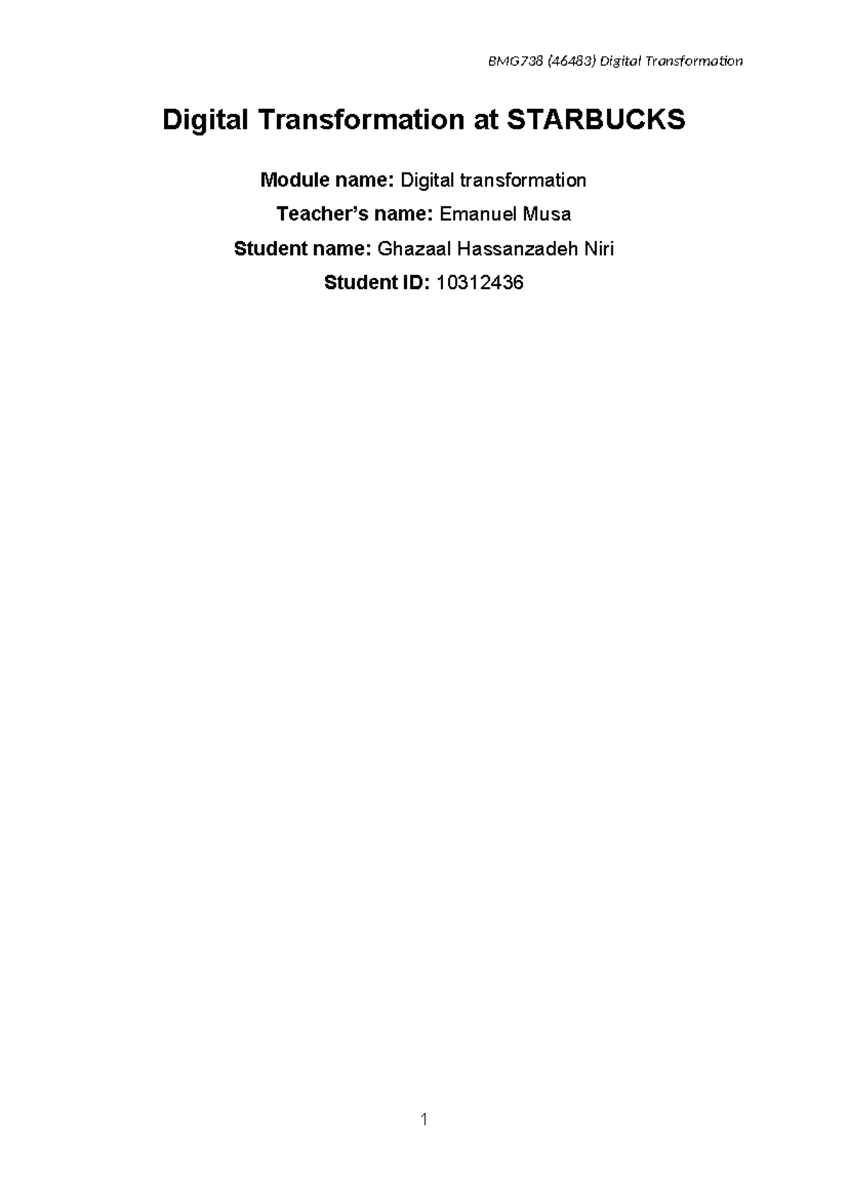 B00928403 - mba - Digital Transformation at STARBUCKS Module name ...