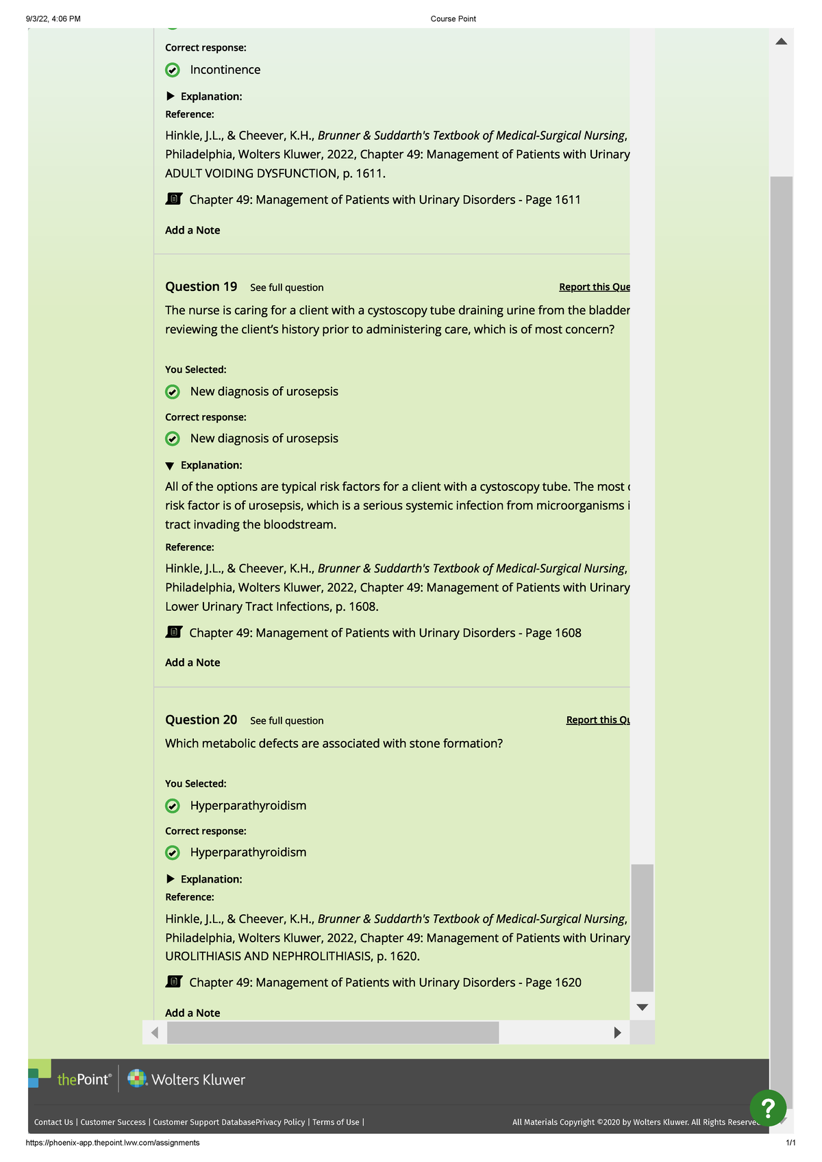 Urinary 6coursepoint - prep u quizzes - 9/3/22, 4:06 PM Course Point ...