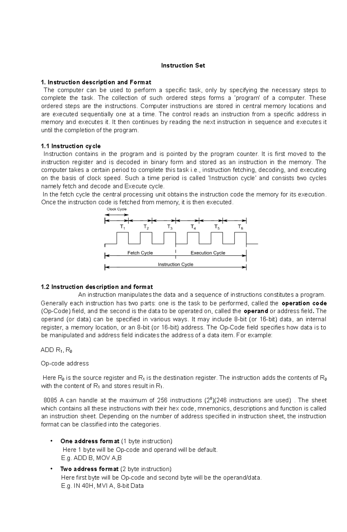Instruction Set - Instruction Set Instruction description and Format ...