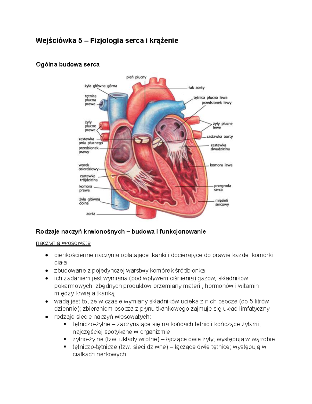 Wejściówka 5 – Fizjologia serca i krążenie - Wejściówka 5 – Fizjologia serca i krążenie Ogólna ...