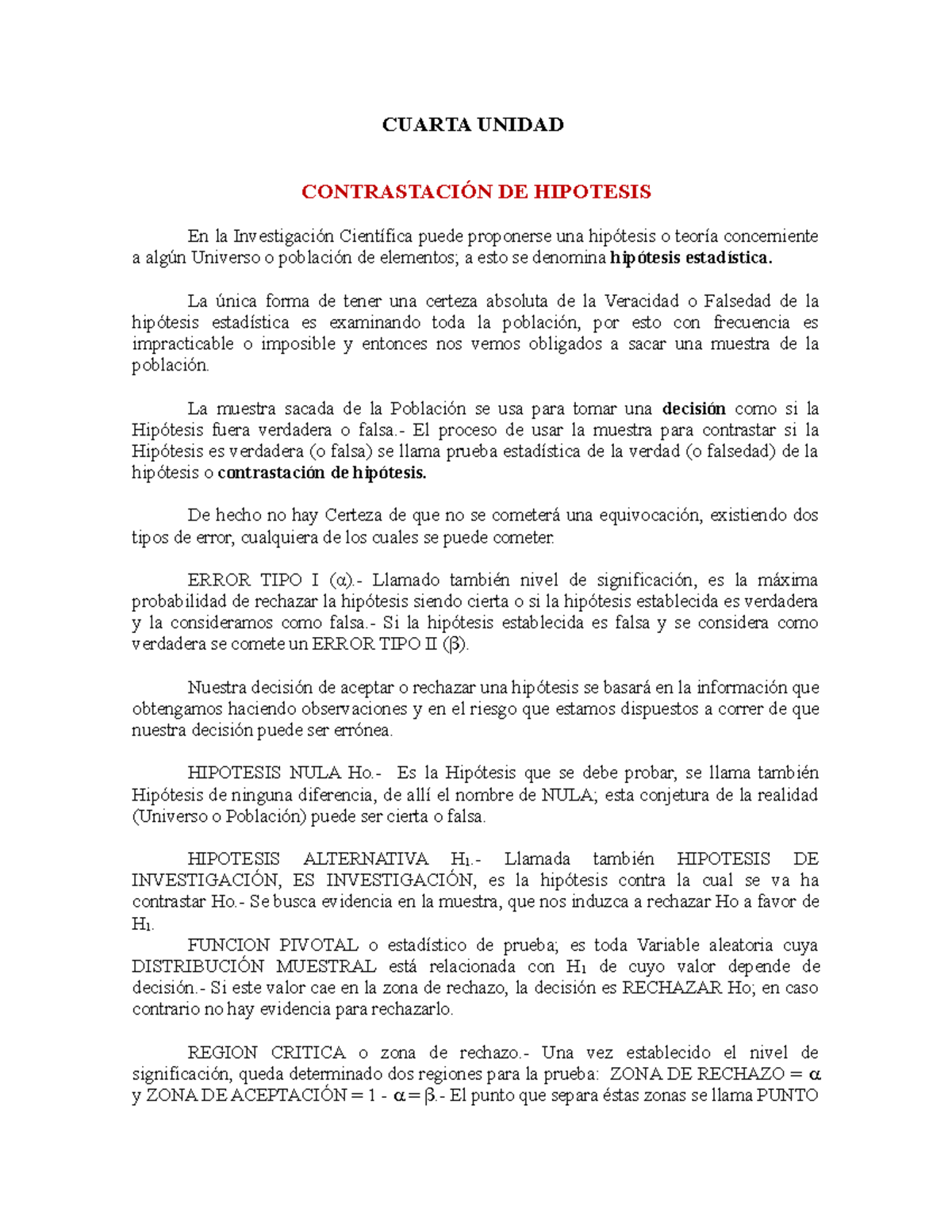 Unidad IV. Contrastación DE Hipótesis - Comprensión y redacción de ...