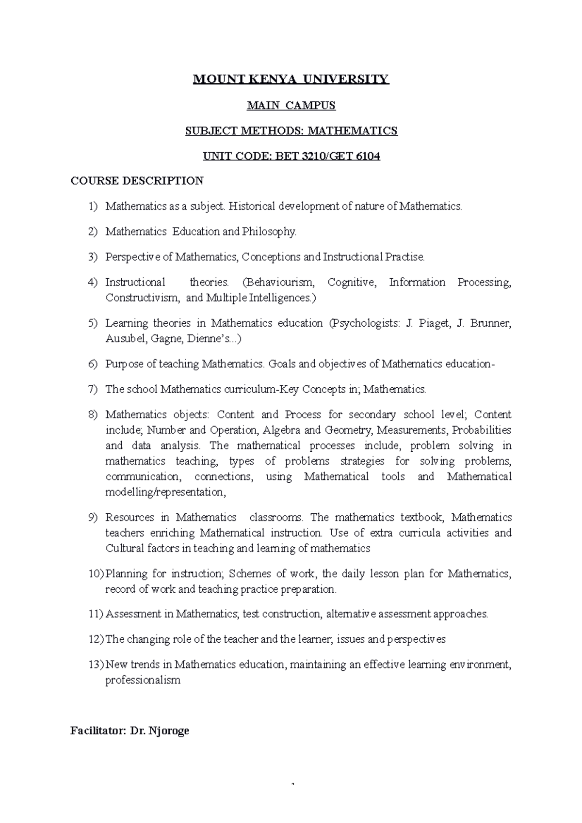 Lesson 1-Introduction to maths Education - MOUNT KENYA UNIVERSITY MAIN ...