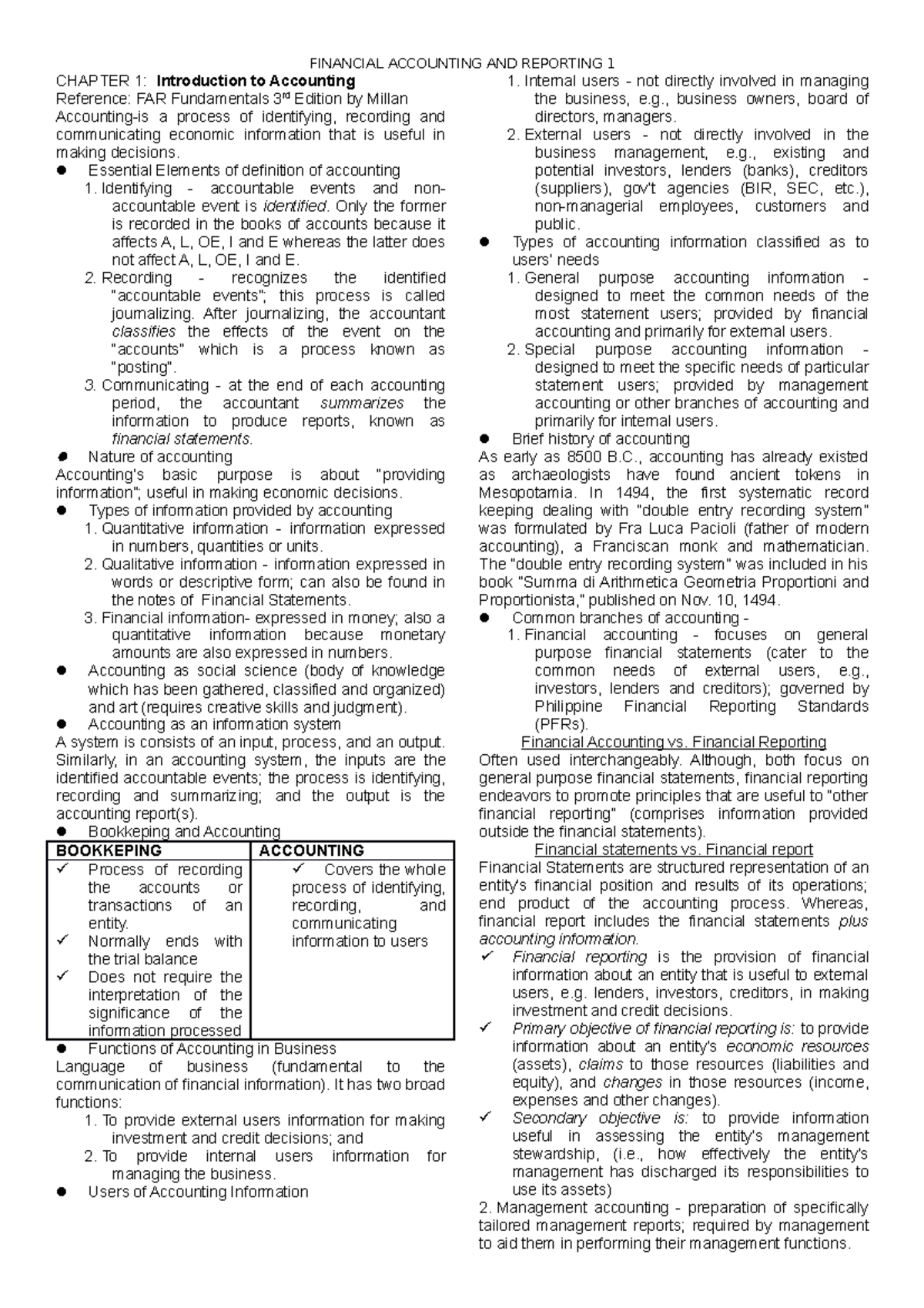 Chapter 1, Intro to accounting - FINANCIAL ACCOUNTING AND REPORTING 1 ...