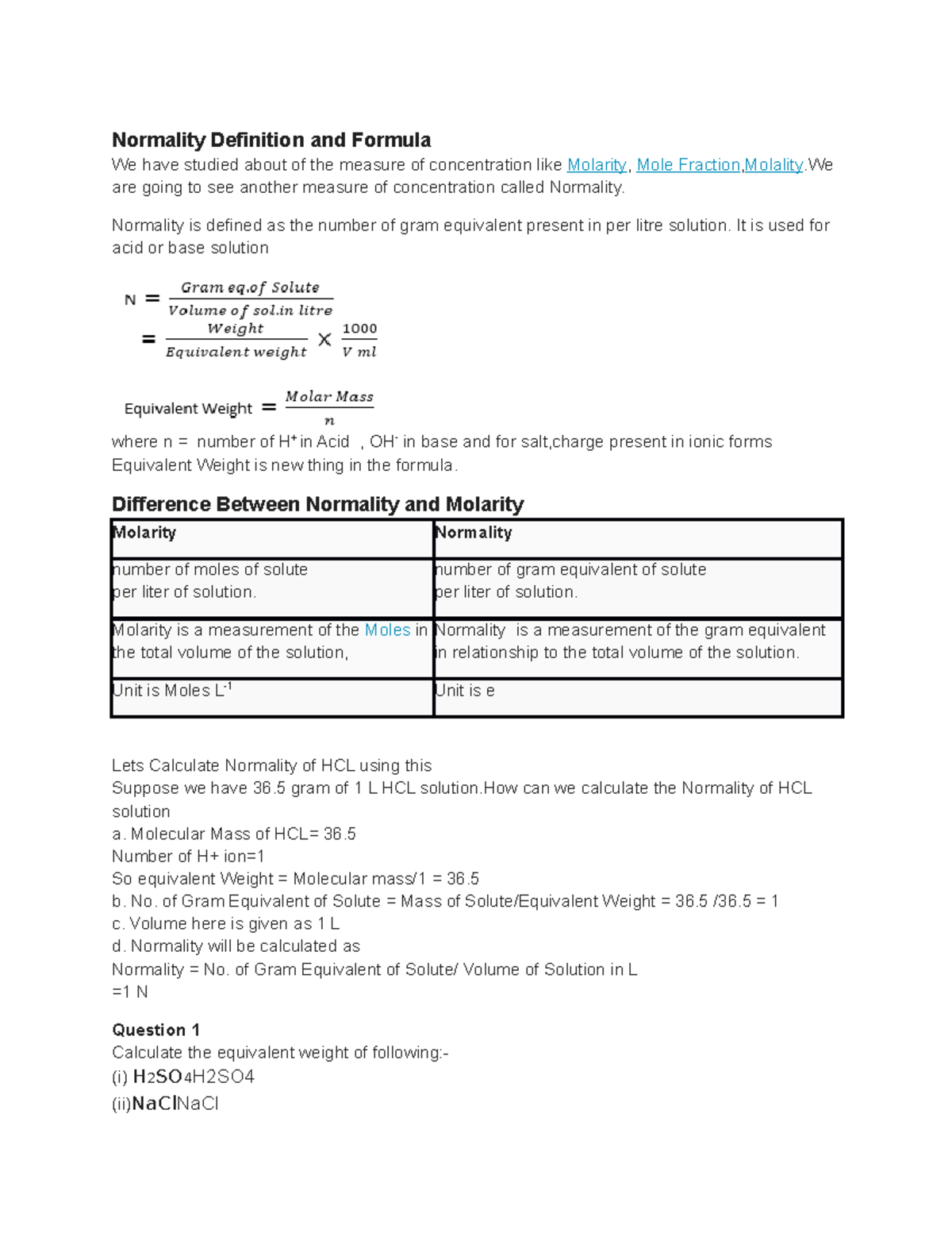 Normality - Normality is defined as the number of gram equivalent ...