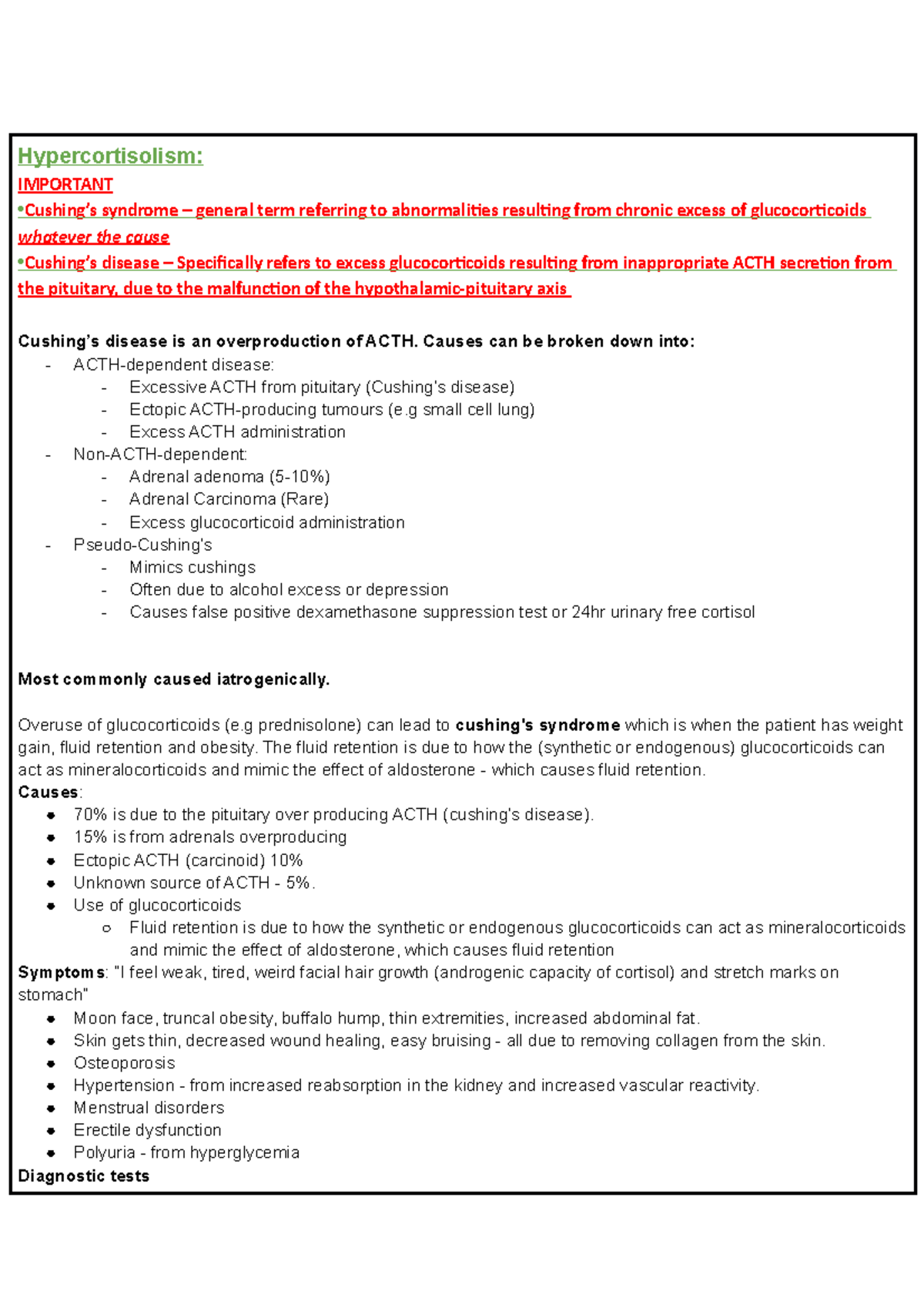 Cushing s Syndrome Disease - Hypercortisolism: IMPORTANT • Cushing’s ...