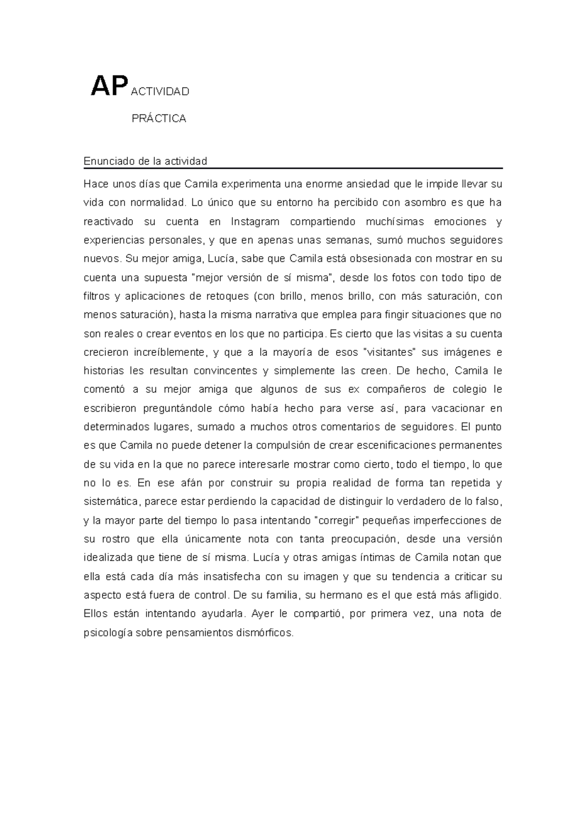 AP MOD 1 Filosofía - actividad práctica - AP ACTIVIDAD PRÁCTICA Enunciado de la actividad Hace ...