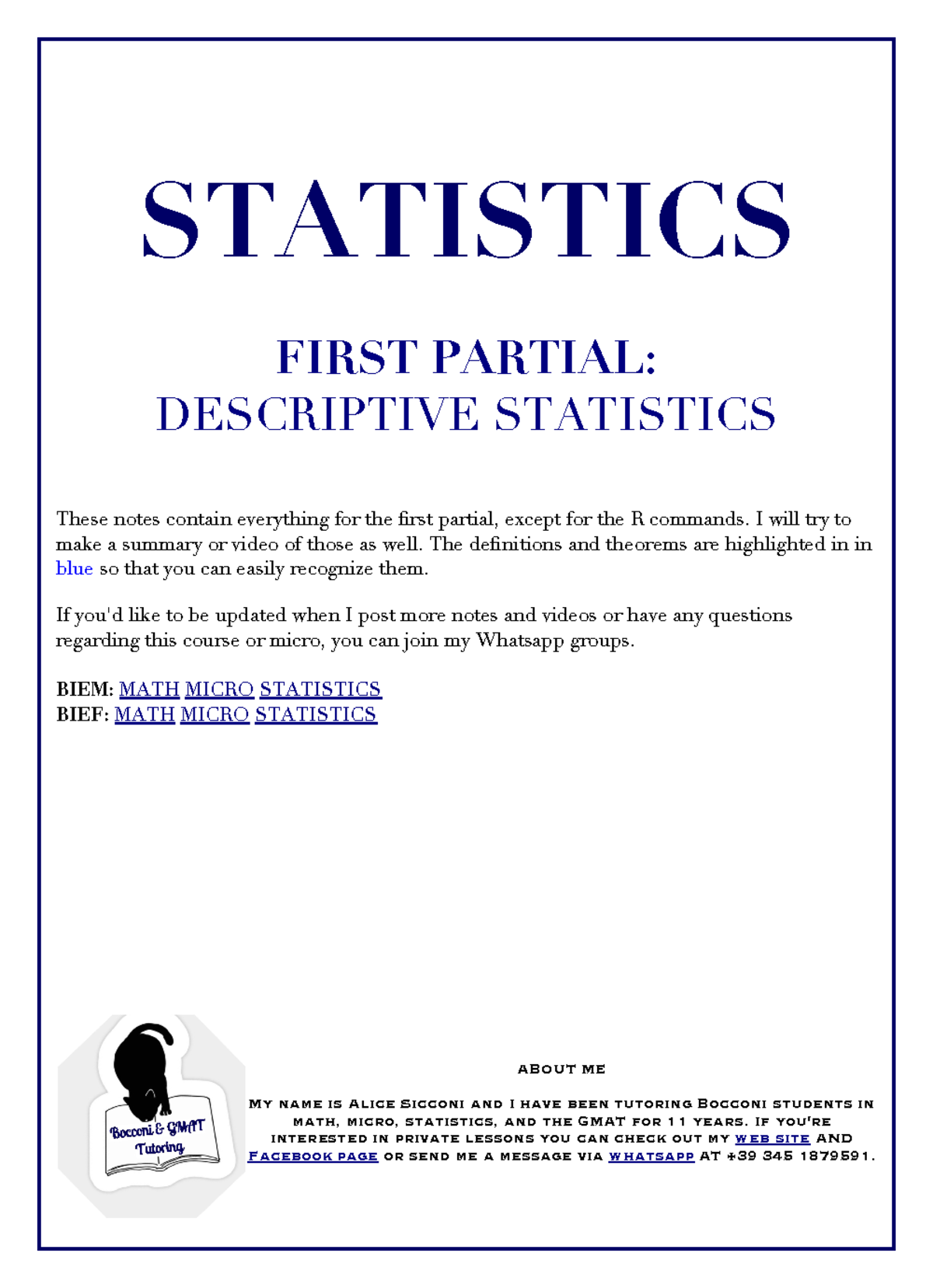 Statistics First Partial Notes - STATISTICS FIRST PARTIAL: DESCRIPTIVE ...