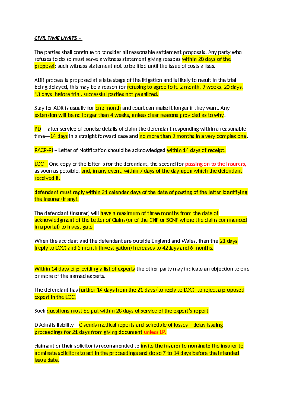 Civil TIME Limits - CIVIL TIME LIMITS – The parties shall continue to ...