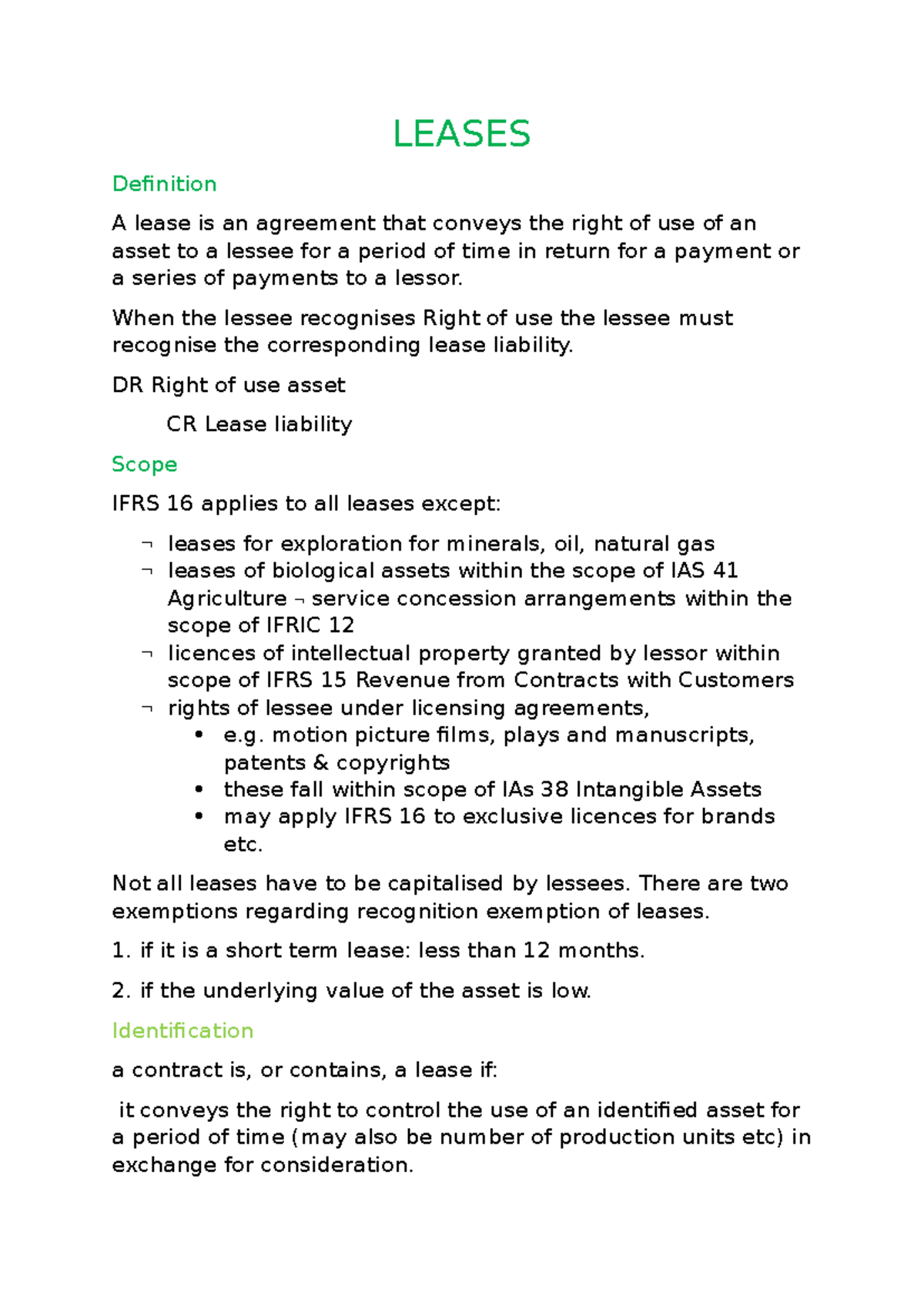 Leases - Summary Gaap:graded questions - LEASES Definition A lease is ...