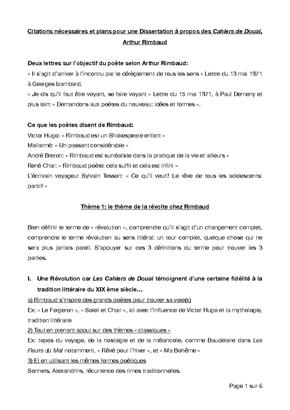 Fiche arthur Rimbaud - Citations nécessaires et plans pour une ...