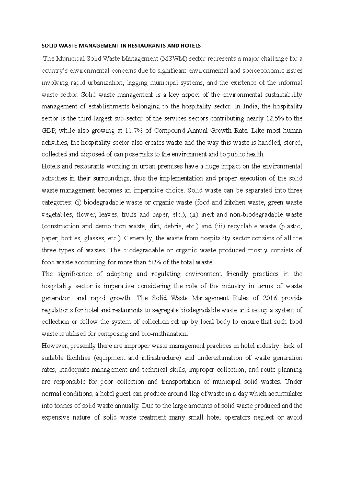 Solid Waste Management - Solid waste management is a key aspect of the ...