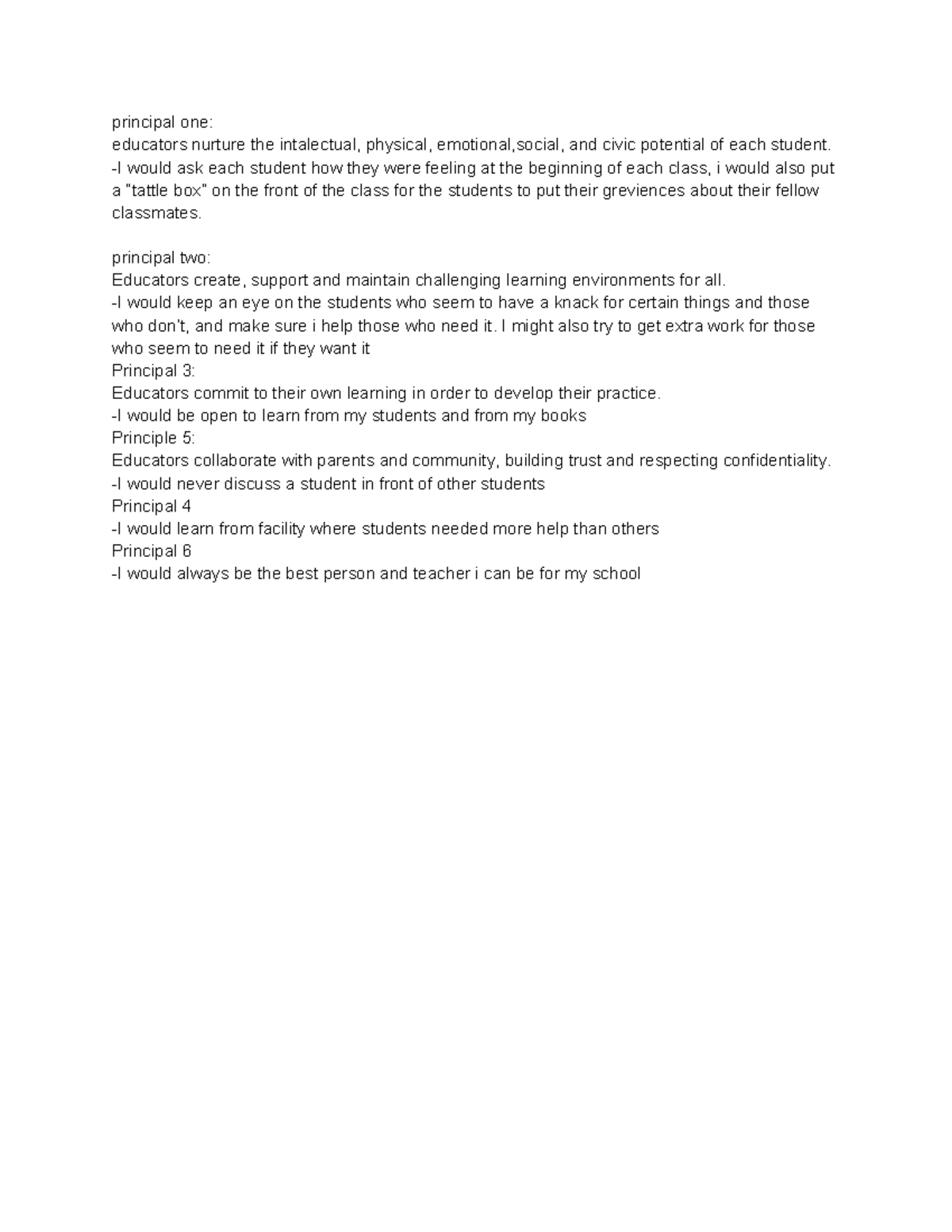 Principels of education - principal one: educators nurture the ...