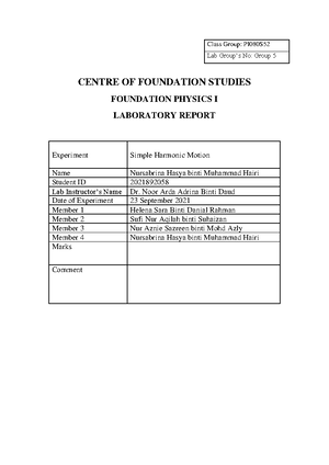 Physic lab report exp.5 simple harmonic motion - CENTRE OF FOUNDATION STUDIES FOUNDATION PHYSICS ...