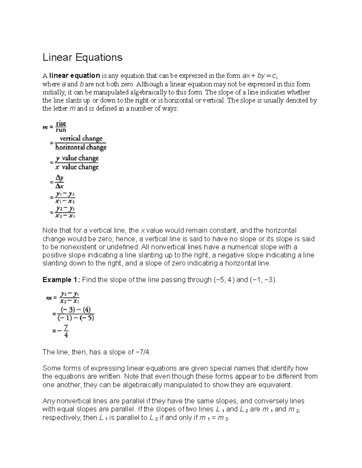 Calc e - notes - Linear Equations A linear equation is any equation ...