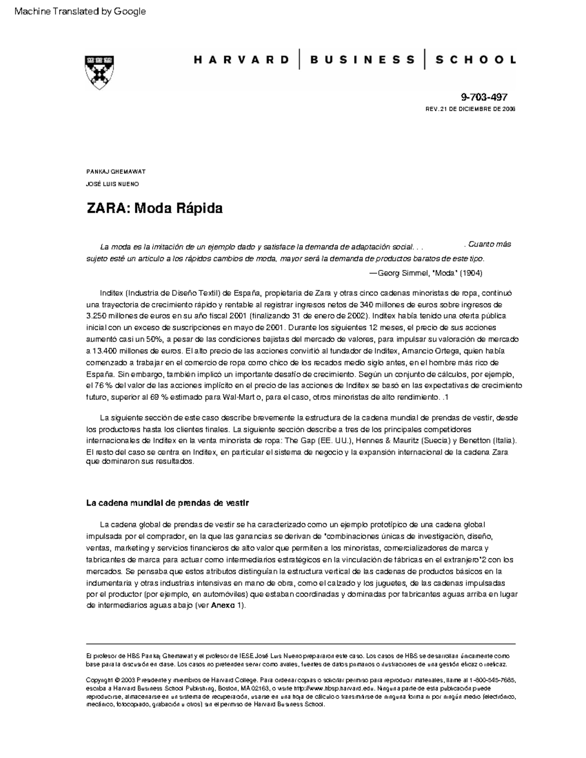 Caso Zara - español - CASO ZARA - 9-703- REV: 21 DE DICIEMBRE DE 2006 ...
