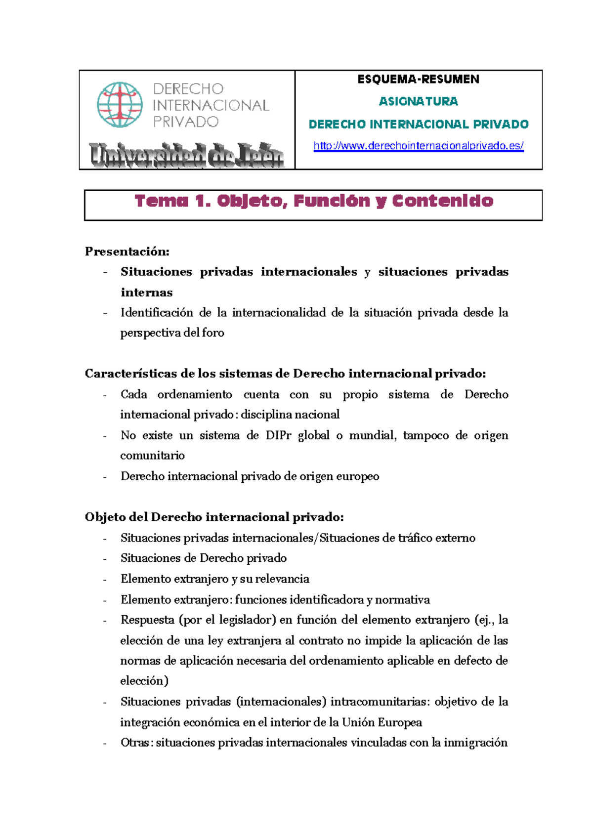 Tema 1. Objeto, funcion y contenido - ESQUEMA-RESUMEN ASIGNATURA ...