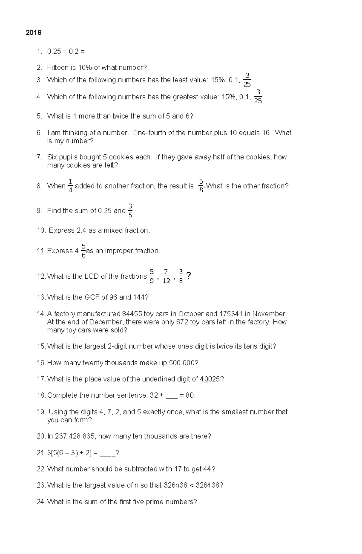 2018 - Practice Set for MTAP 6 - 2018 1. 0 ÷ 0 = Fifteen is 10% of what ...