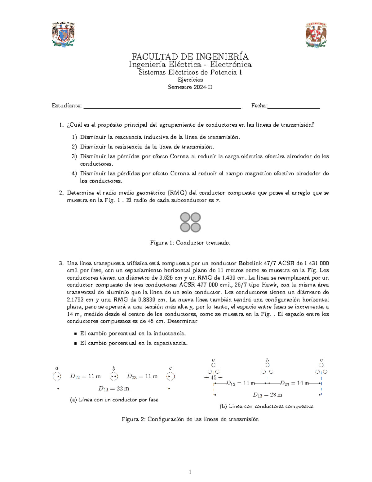 E U3 - Sistemas de potencia, examen - FACULTAD DE INGENIER ́IA Ingenier ́ıa El ́ectrica - Electr ...