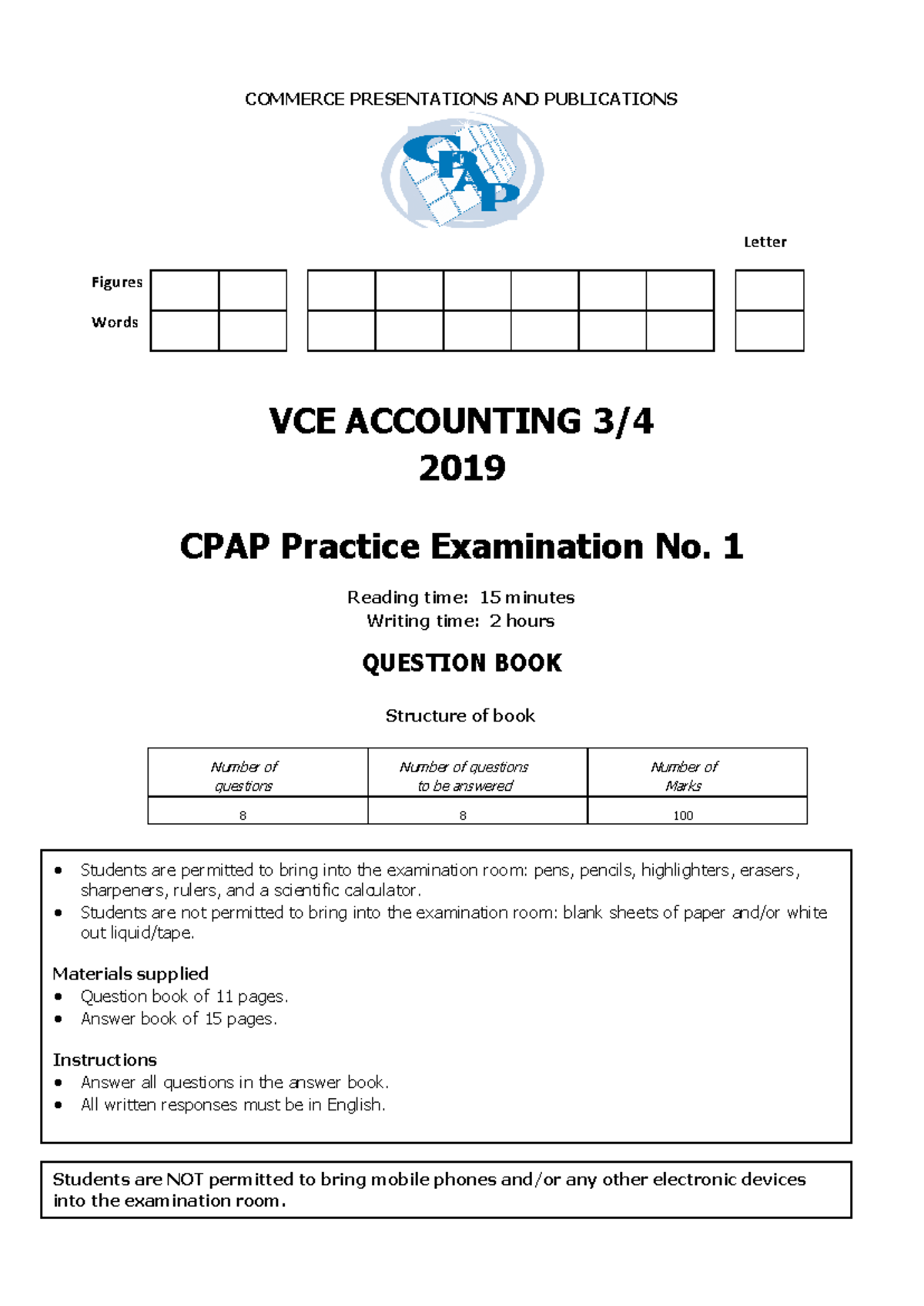 CPAP Accounting Unit 3 4 Exam 1 2019 Question Book - COMMERCE ...