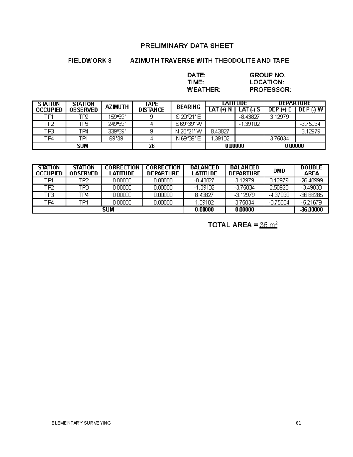 FW8 FW8 FW8 FW8 FW8 FW8 FW8 FW8 FW8 FW8 FW8 - ELEMENTARY SURVEYING 61 ...