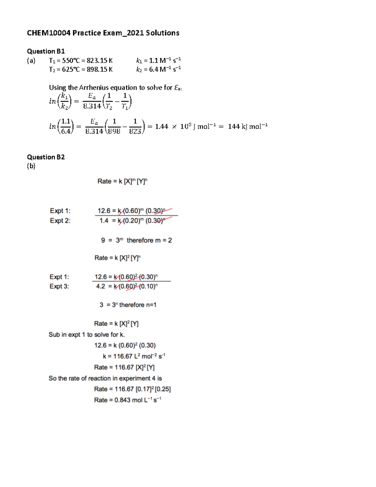 Practice Exam Solutions CHEM10004 2021 - CHEM10004 Practice Exam_2021 ...