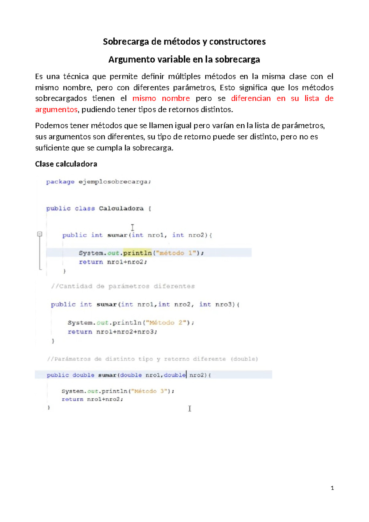 Sobrecarga De Metodos Y Constructores Sobrecarga De Métodos Y
