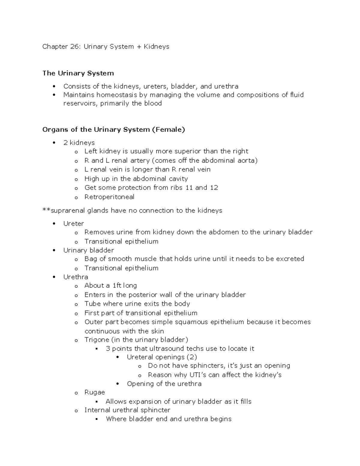 Chapter 26 - Summary Anatomy & Physiology III - Chapter 26: Urinary ...