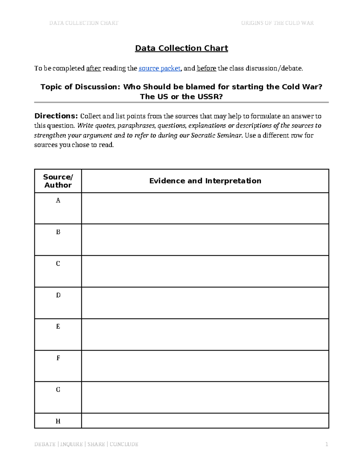 Data Collection Chart- Who Started the Cold War Socratic Seminar - DATA ...
