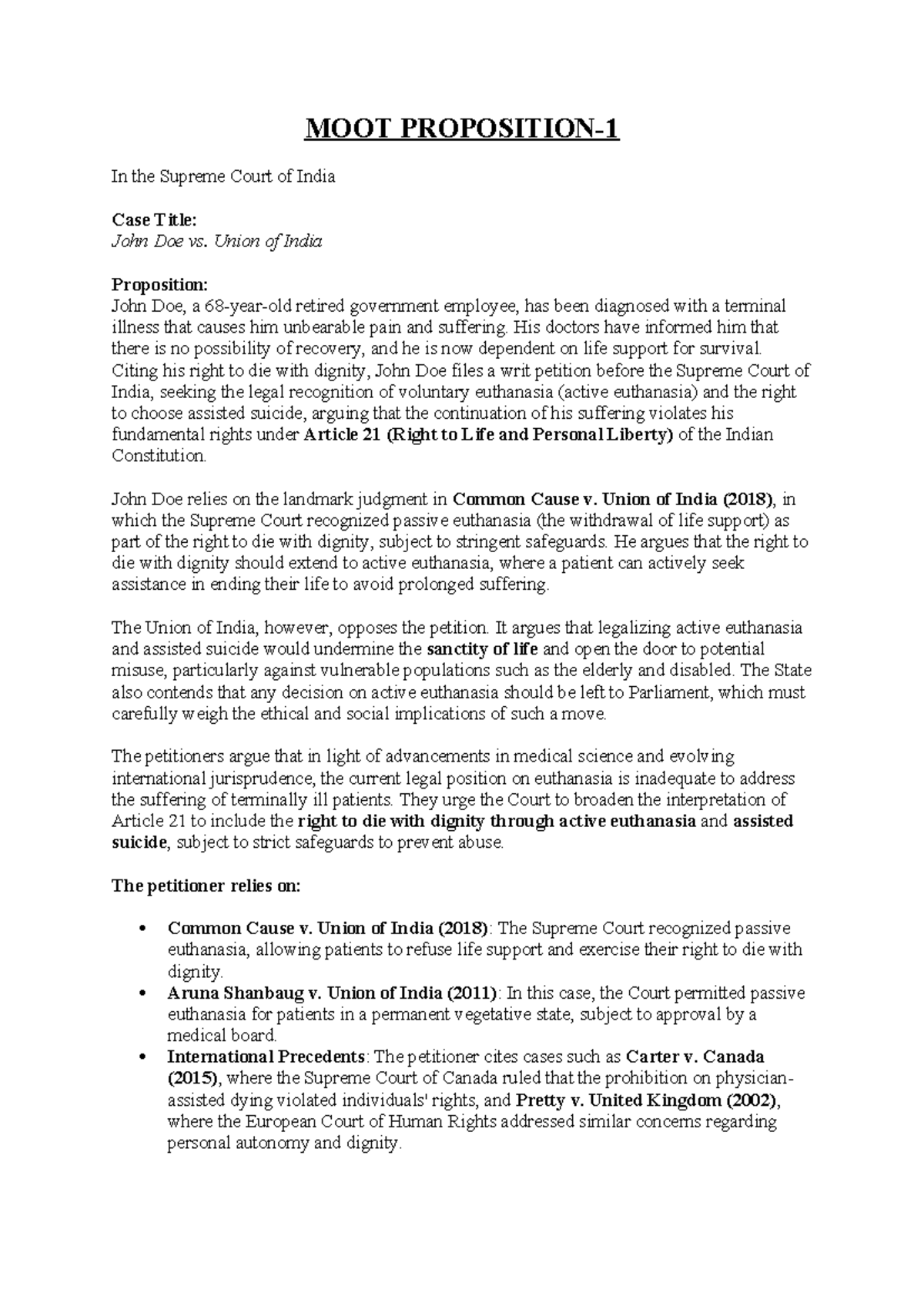 MOOT Proposition on right to die with dignity draft 4 - MOOT ...