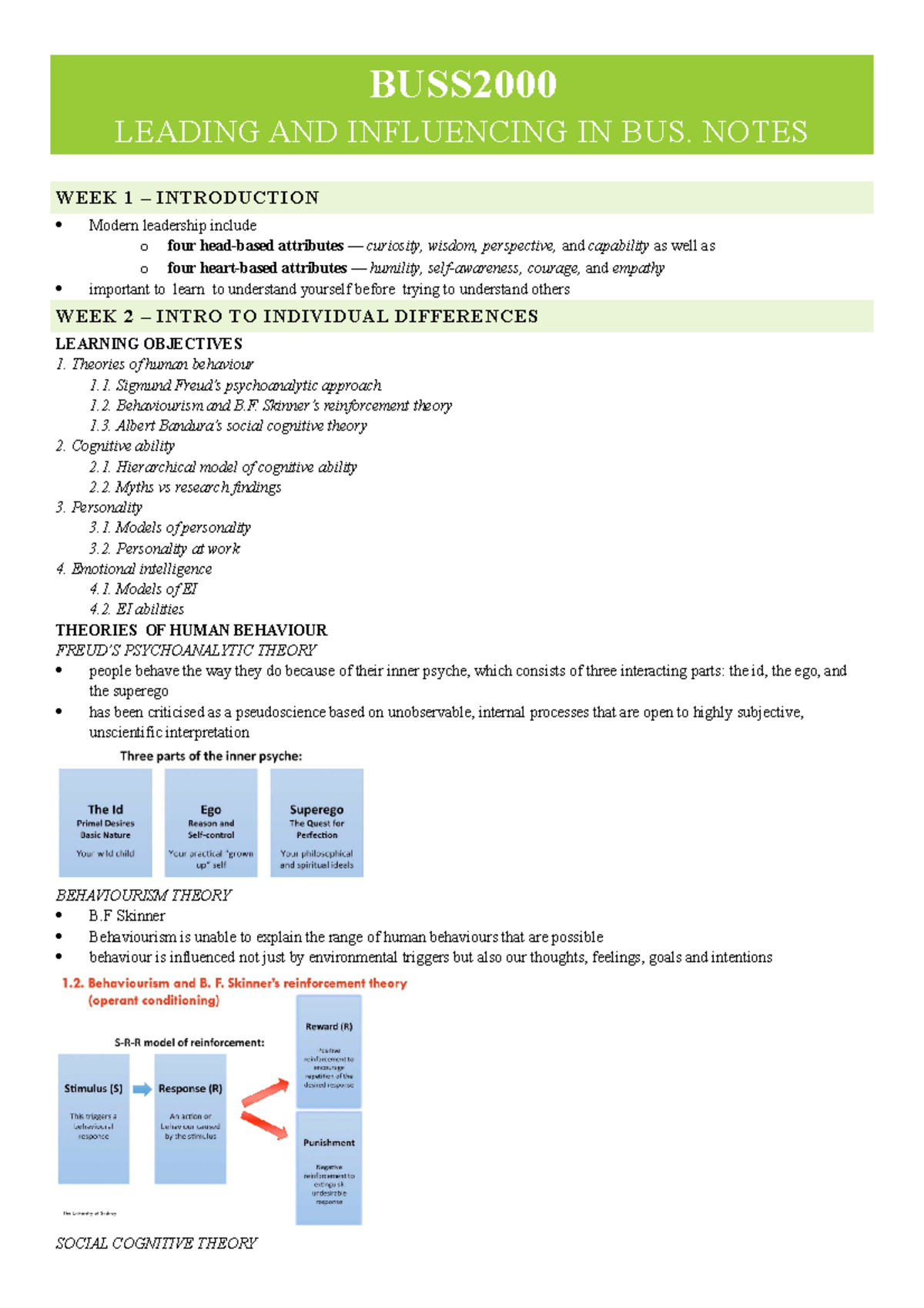 BUSS2000 Notes - BUSS LEADING AND INFLUENCING IN BUS. NOTES WEEK 1 ...