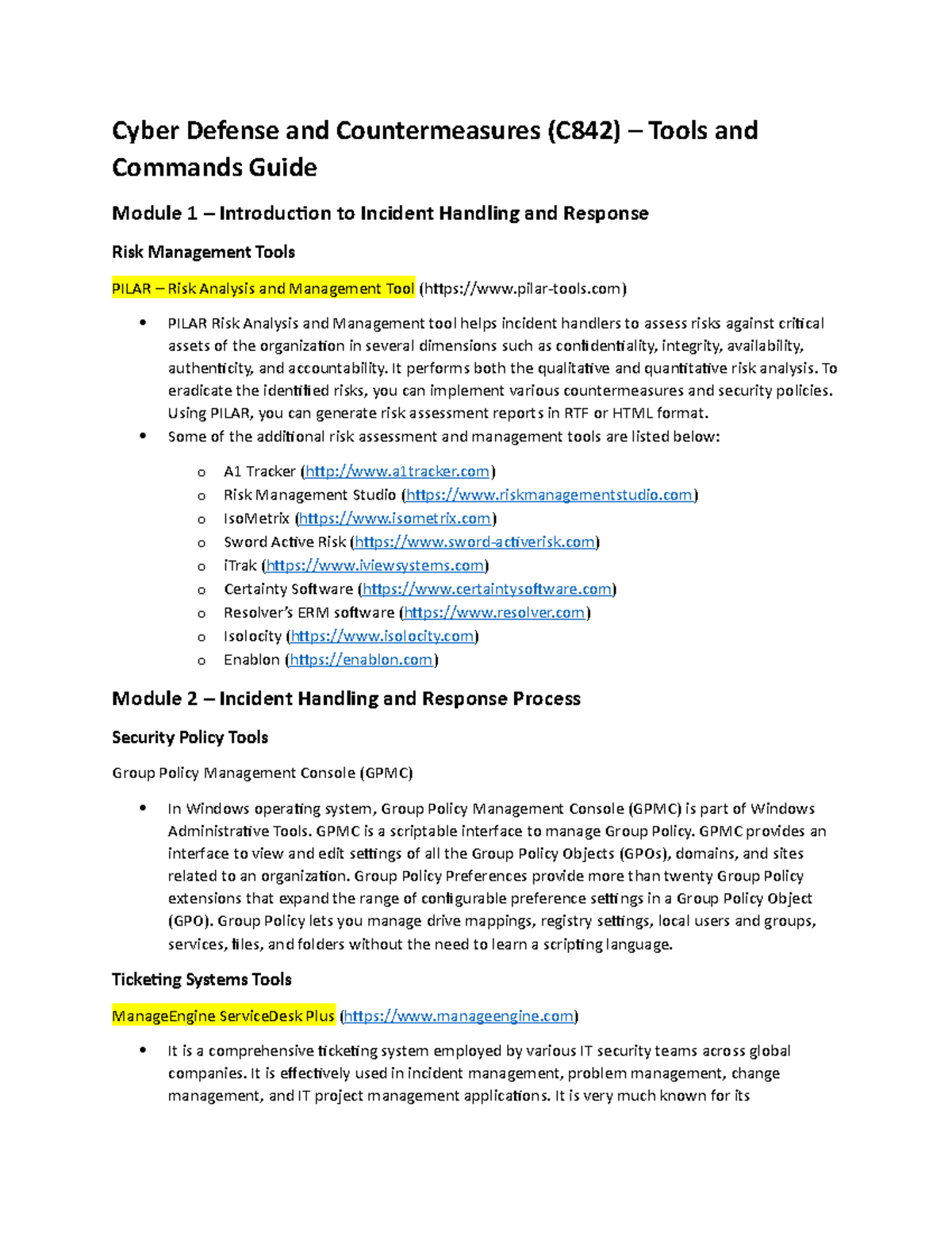 C842 Tools Guide - notes for preparing for the CySA - Cyber Defense and ...
