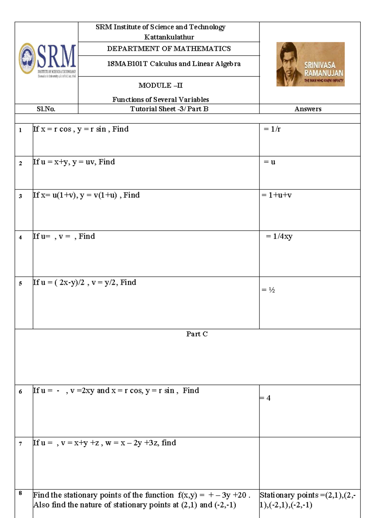 tutorial sheets for sequence and series - SRM Institute of Science and ...