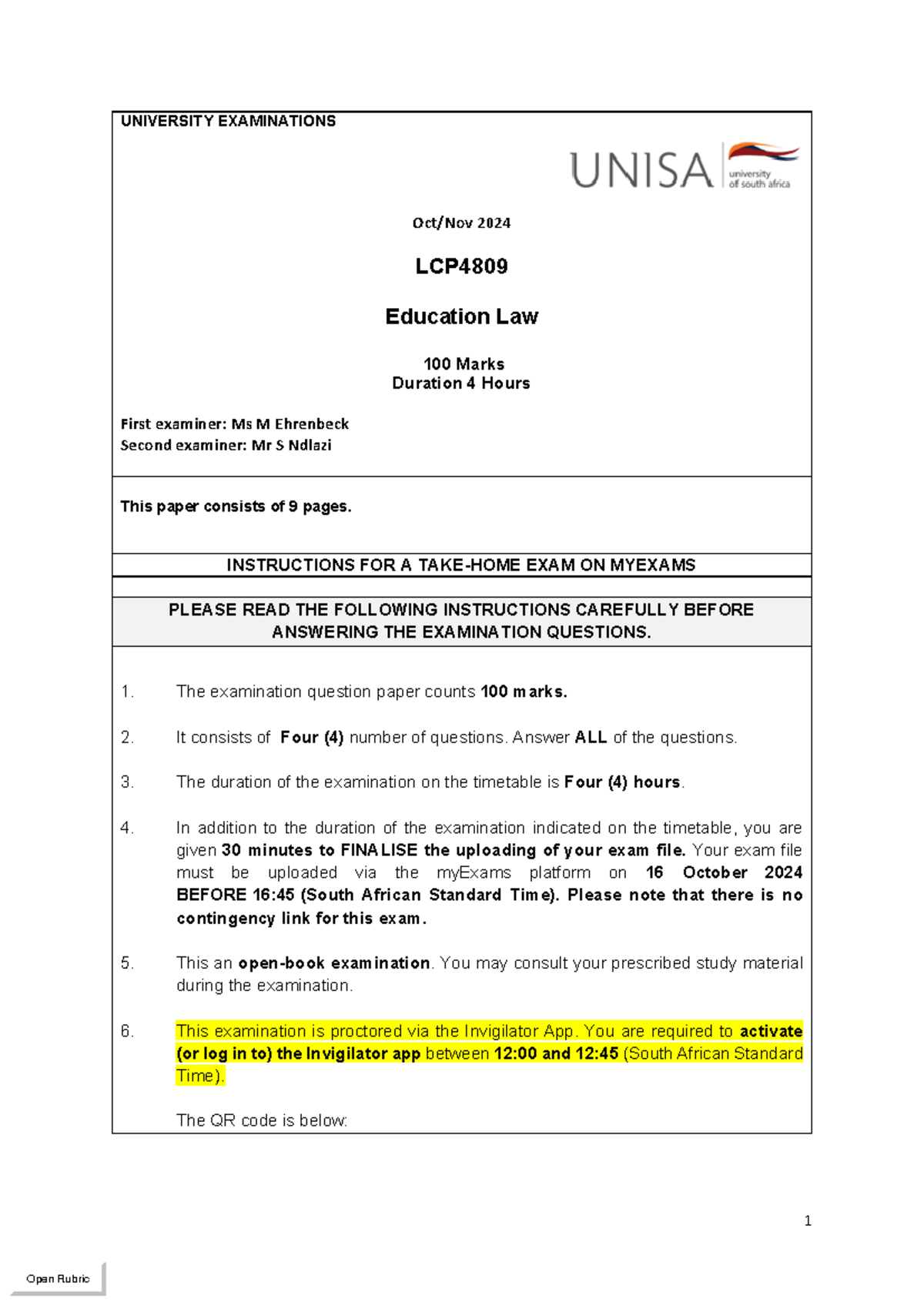 LCP4809 Oct Nov2024 Final Exam Question Paper - UNIVERSITY EXAMINATIONS ...