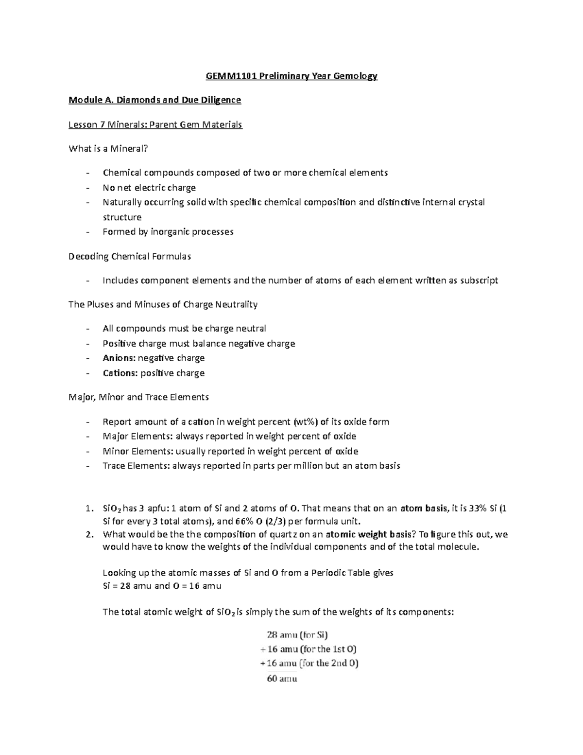 GEMM1101 Module A Lesson 7 Minerals- Parent Gem Materials - GEMM1101 ...