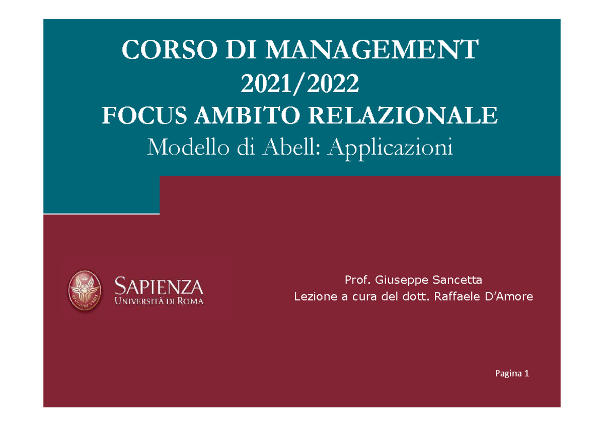 Modello DI Abell Applicazioni - Managment - Prof. Giuseppe Sancetta ...