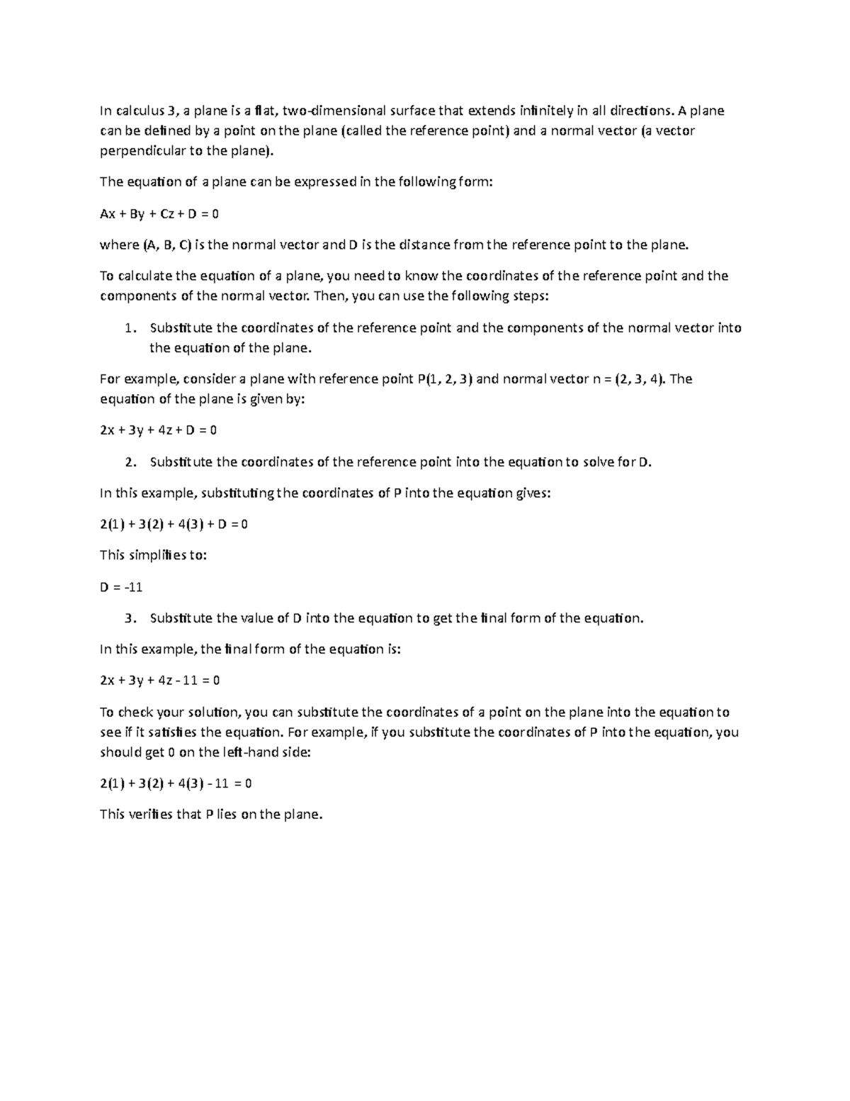 Calc 3 notes - Plane equations - In calculus 3, a plane is a flat, two ...