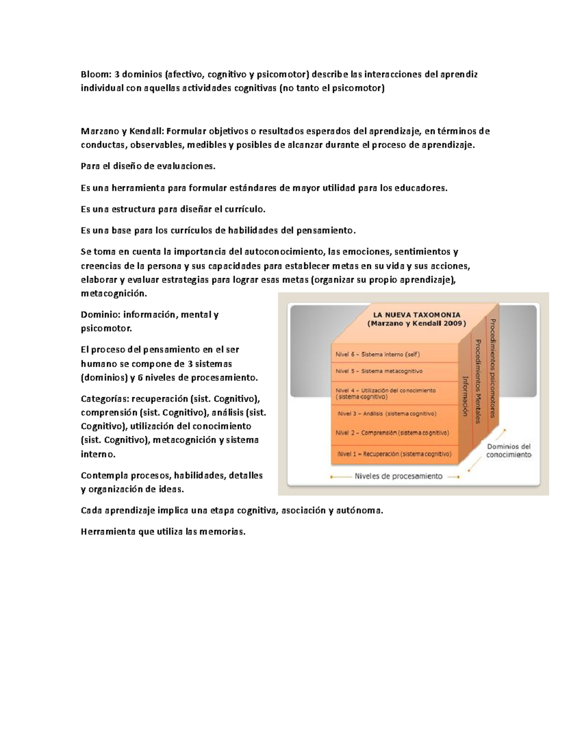 La taxonomía de Marzano y Kendall breve resumen - Bloom: 3 dominios ...