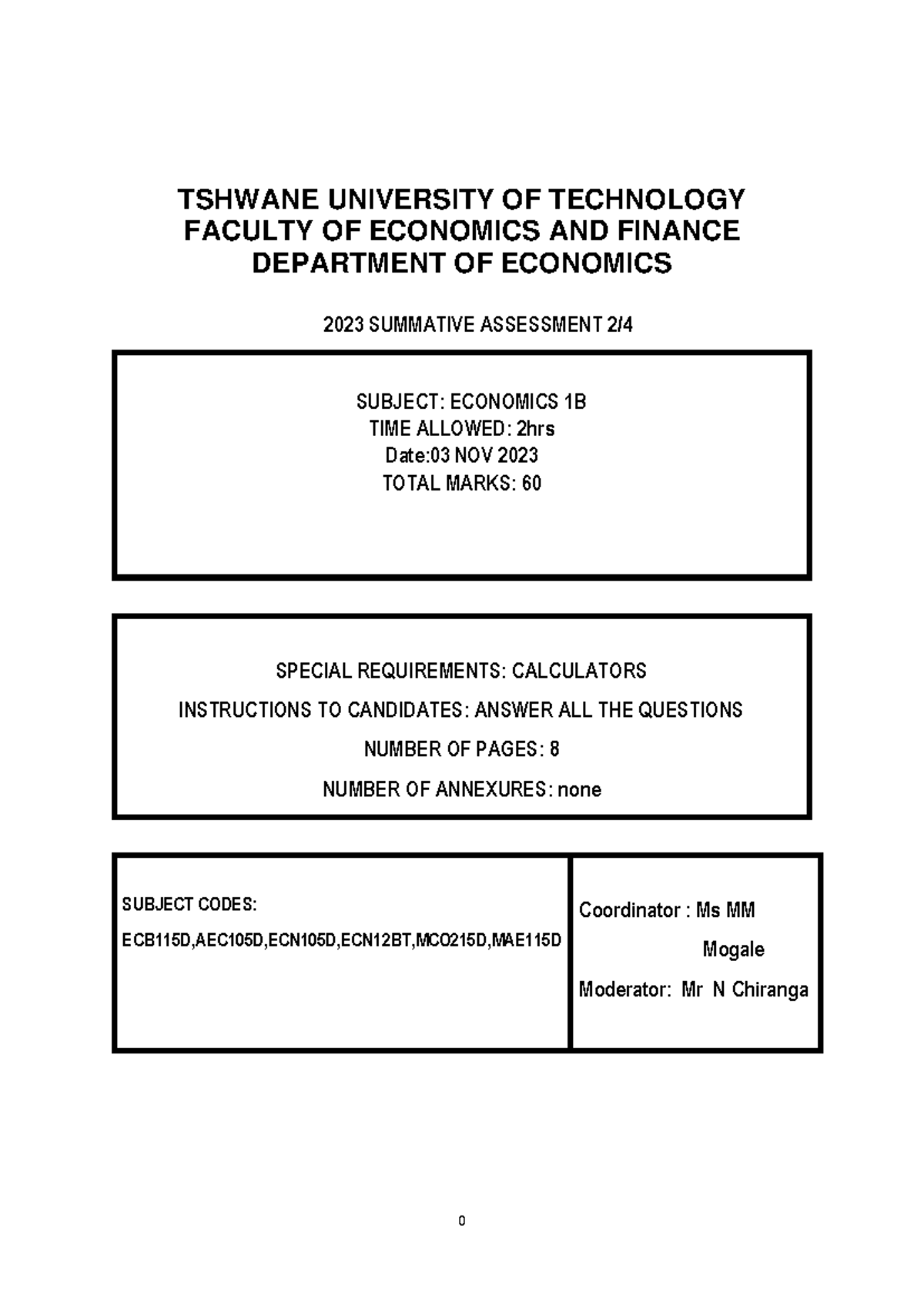 03 N0 Vember 2023 - Practice question paper for economics - TSHWANE ...
