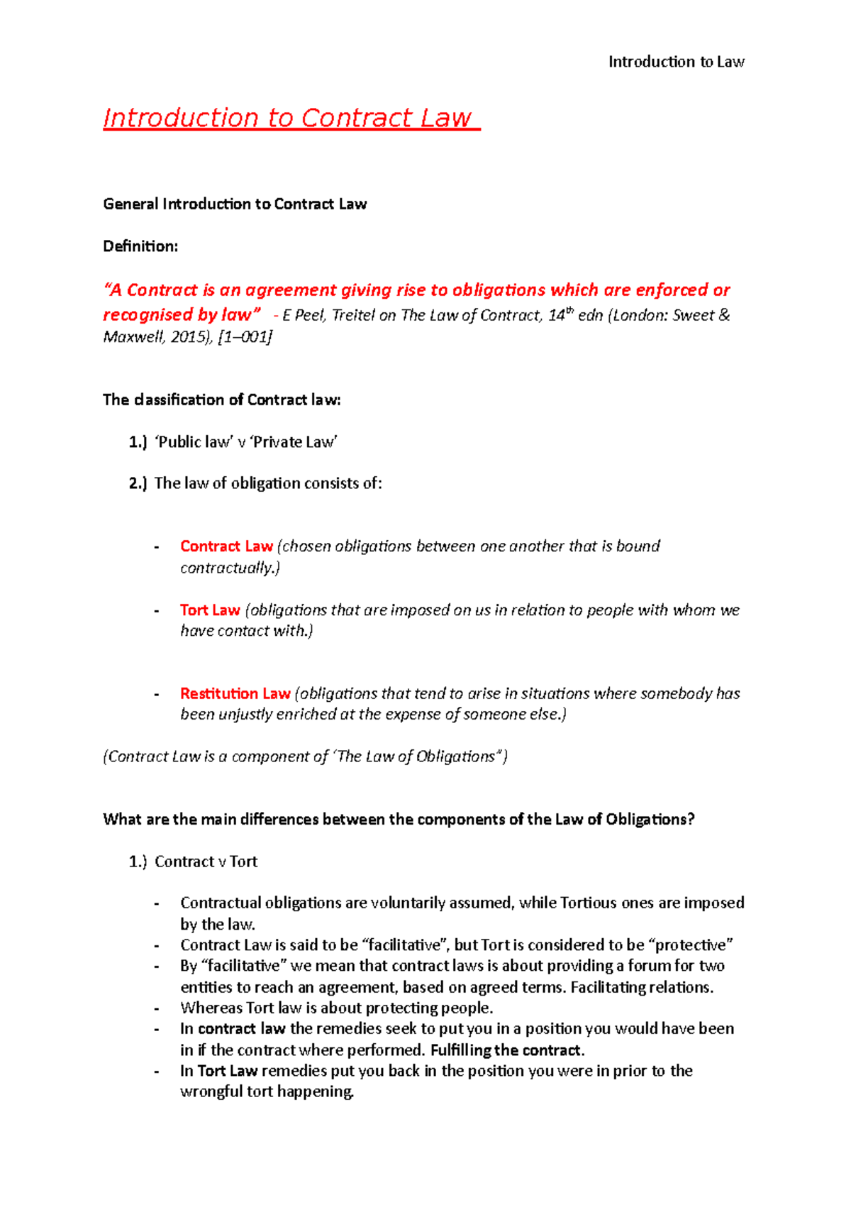 1.) Introduction to Contract Law - Introduction to Law Introduction to ...