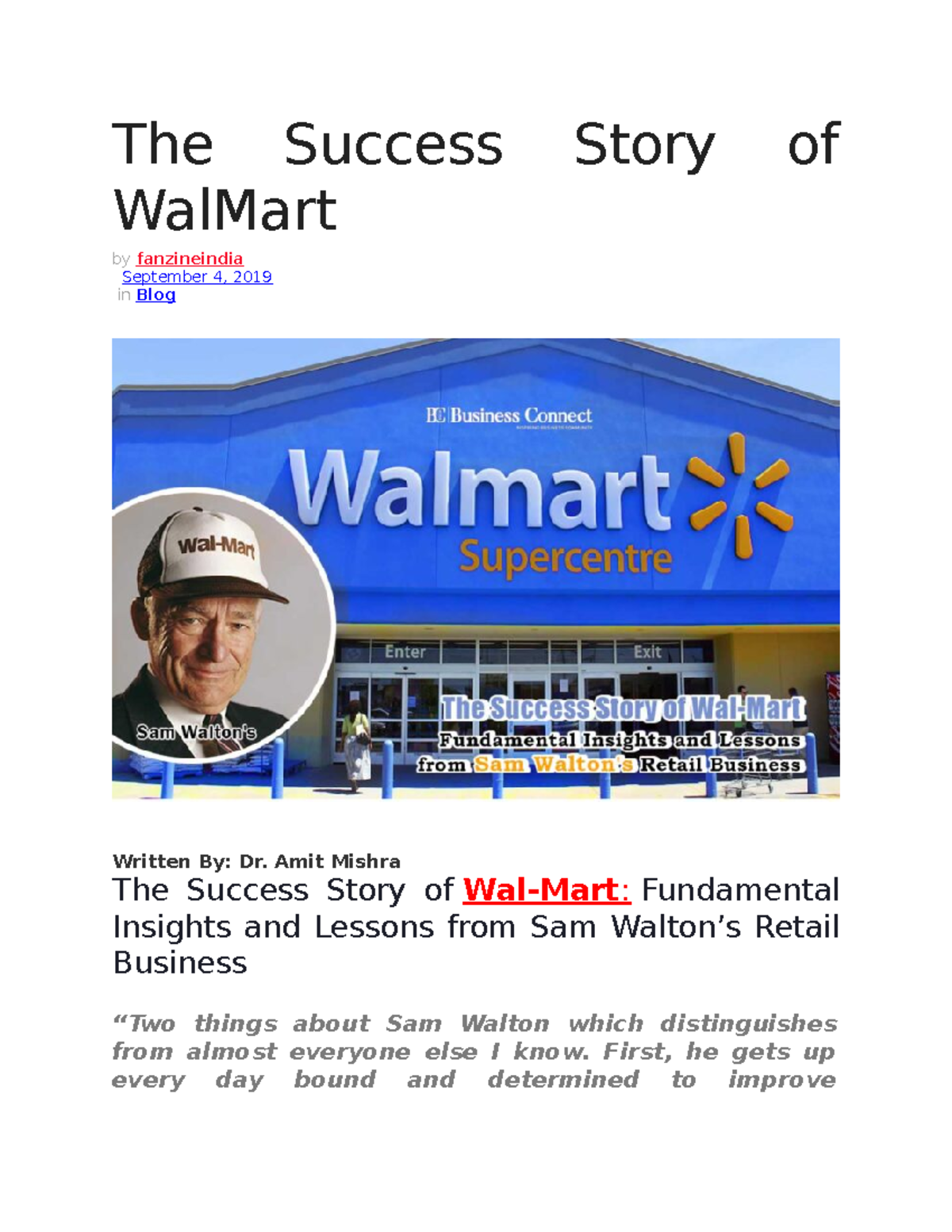 The Success Story of Wal Mart - The Success Story of WalMart by ...