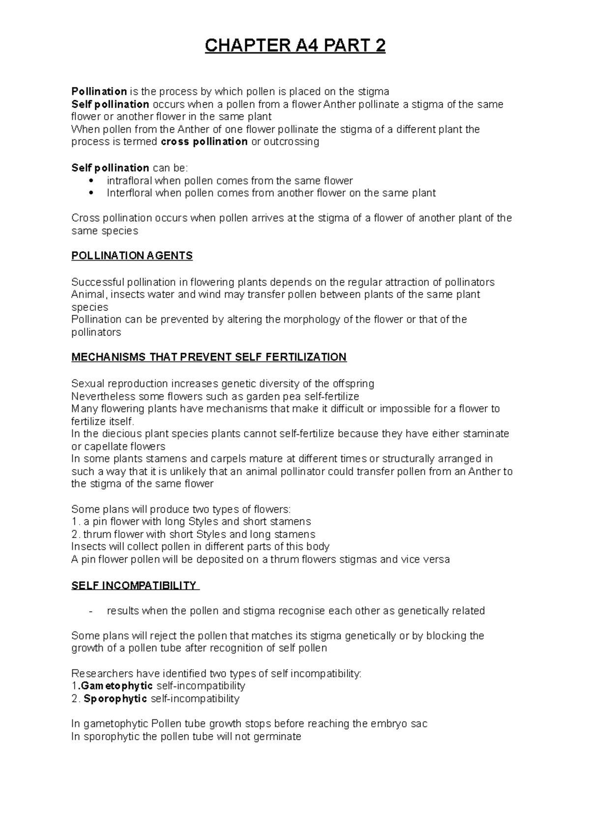 A4 notes part 2 - CHAPTER A4 PART 2 Pollination is the process by which ...
