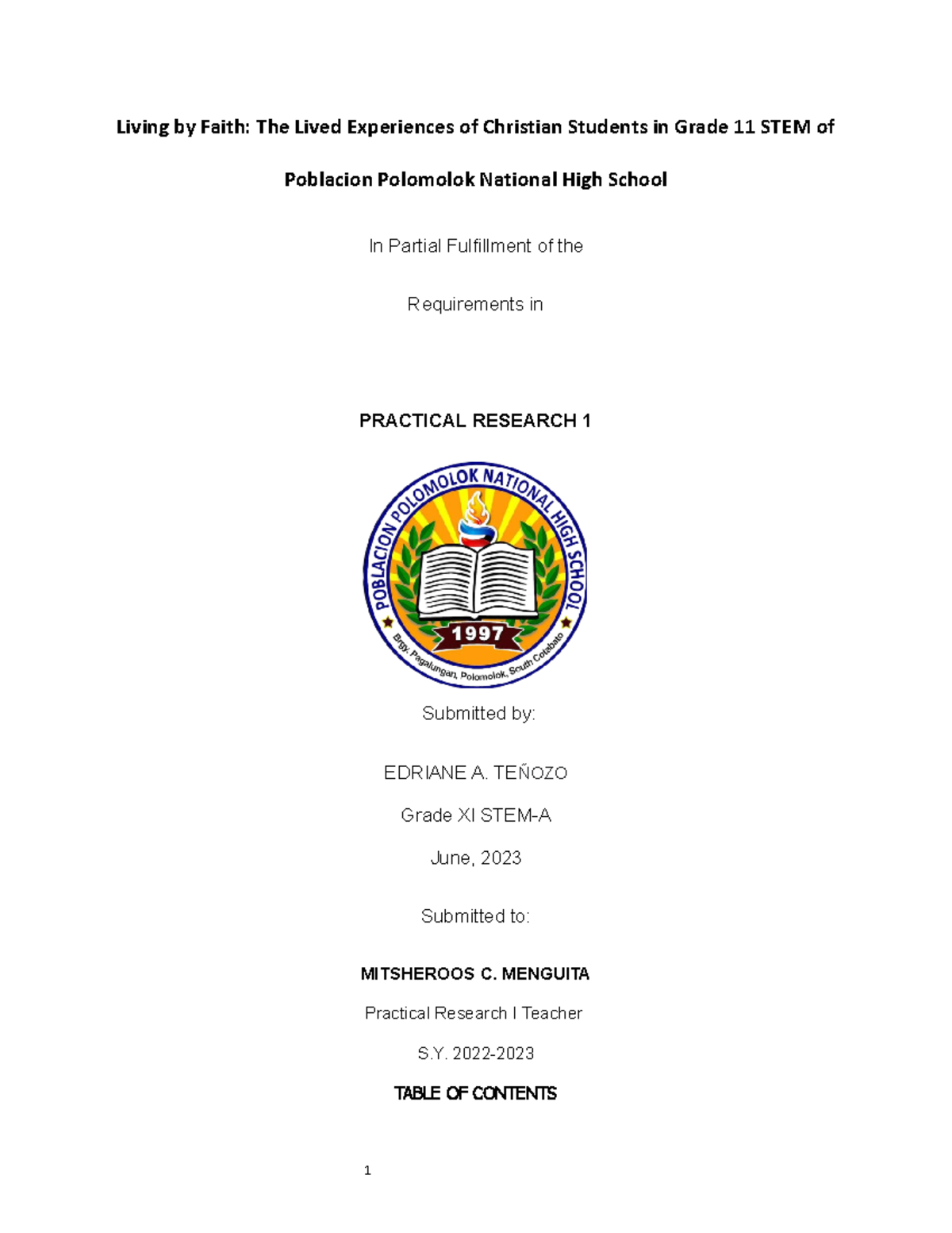 SEMI- Final- Paper Practical- Research- Final - Living by Faith: The ...