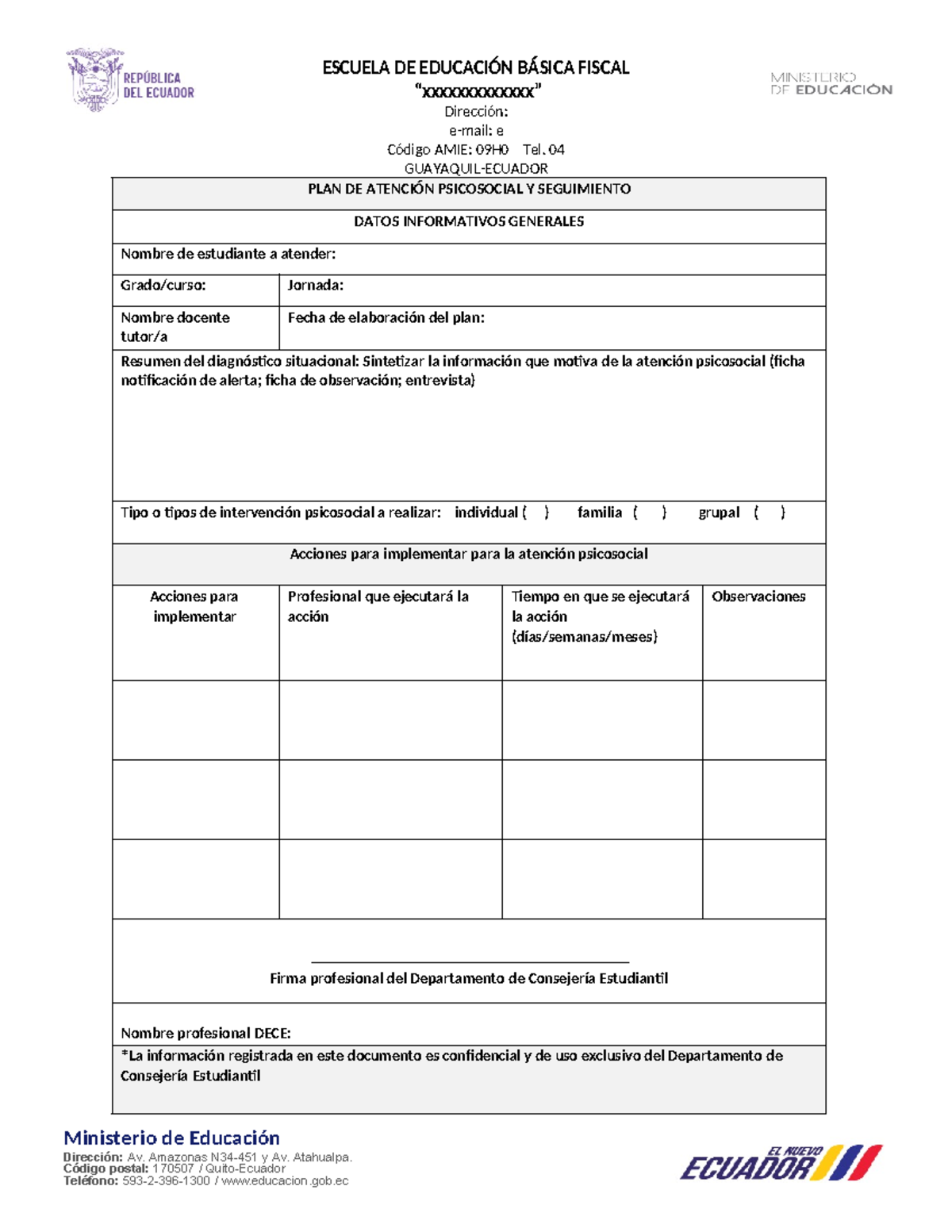 Formatos DECE 2023 Actualizados - Dirección: Av. Amazonas N34-451 y Av ...