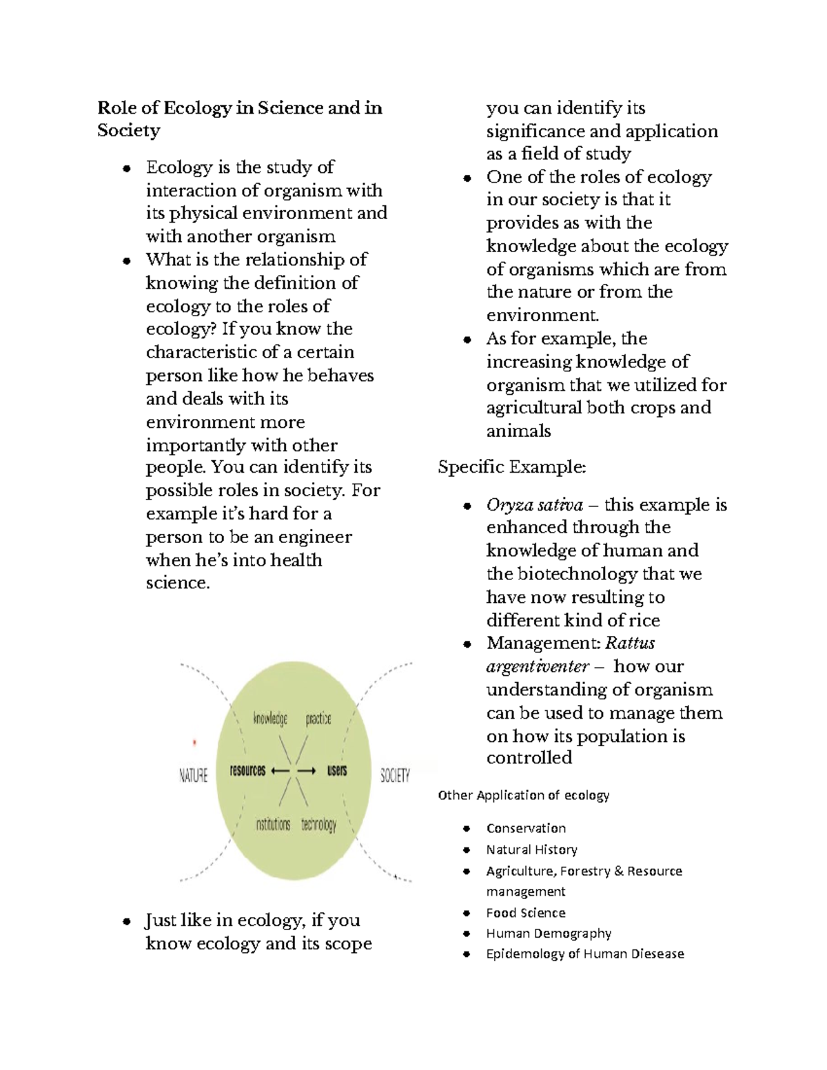 LEC 2 Role of Ecology in Science and in Society - Role of Ecology in Science and in Society ...