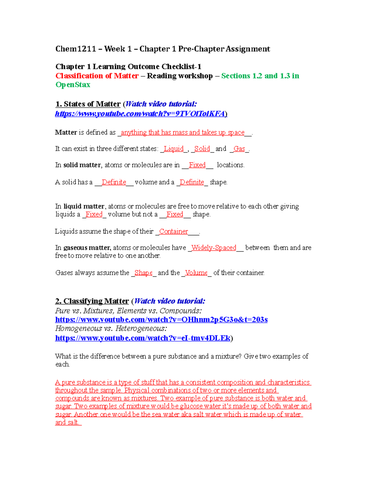 Chem1211-Pre-Chapter Assginment-Week 1 - Chem1211 – Week 1 – Chapter 1 Pre-Chapter Assignment ...