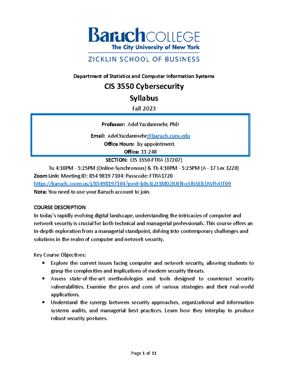 3550 23FA v1 - syllabus - Department of Statistics and Computer ...