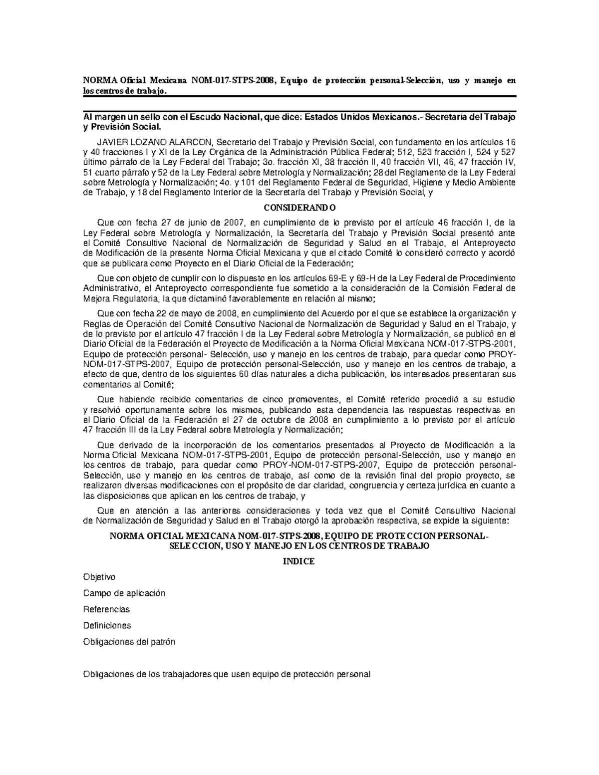 Norma Oficial Mexicana 017 - NORMA Oficial Mexicana NOM- 017 - STPS ...