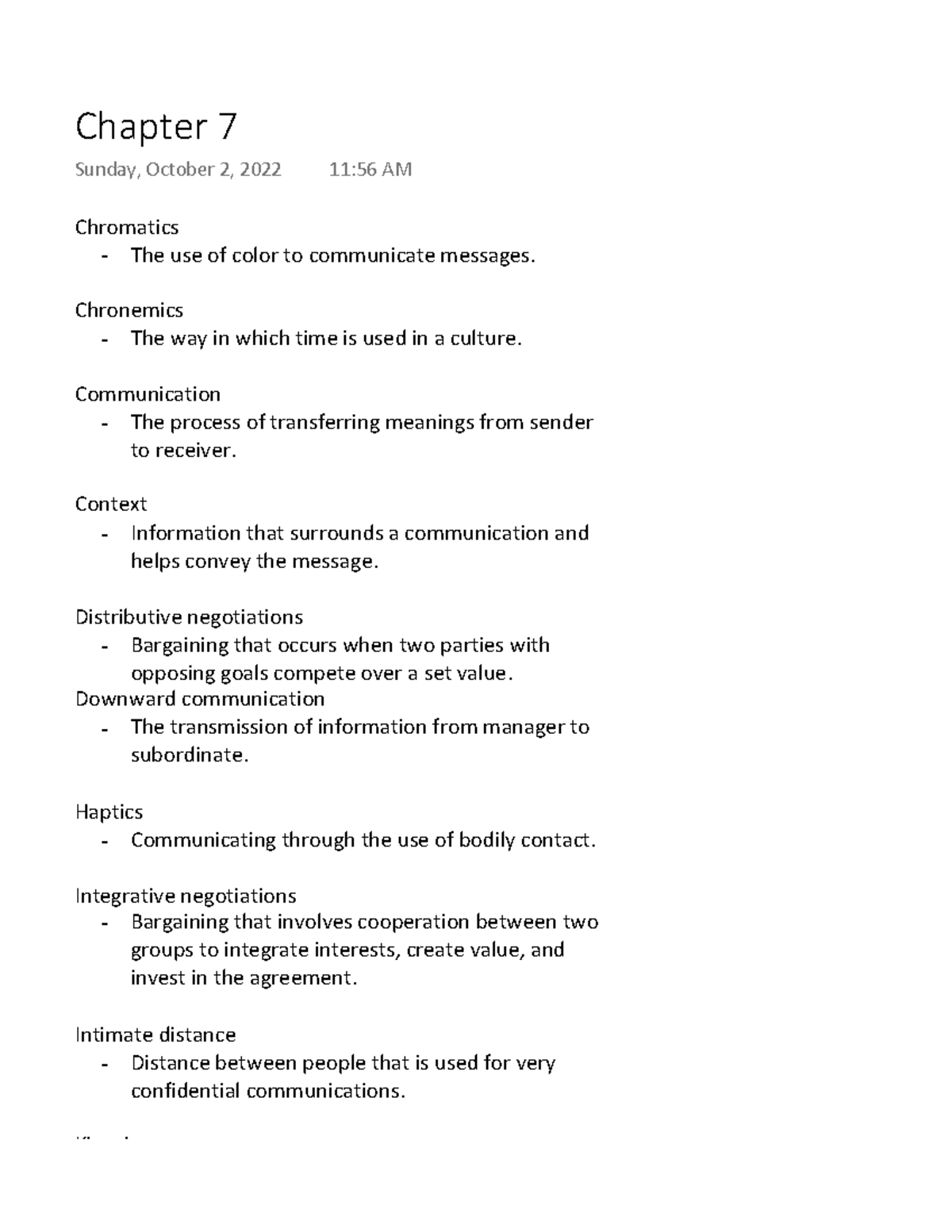 Chapter 7 - Chromatics Chronemics Haptics Types of Communication ...